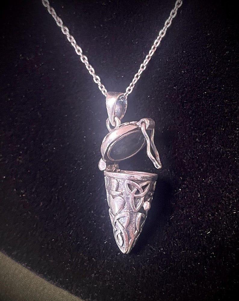 Latching Silver Vial Locket Pendant With Trinity Knots, Unique Necklace ...