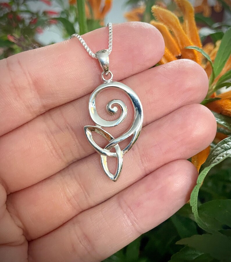 Trinity Knot Silver Swirl Celtic Pendant, Unique Statement Necklace ...