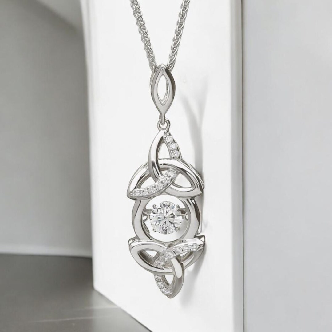 Double Trinity Knot Dancing Stone Pendant, .925 Sterling Silver, Celtic Jewelry, Statement ...