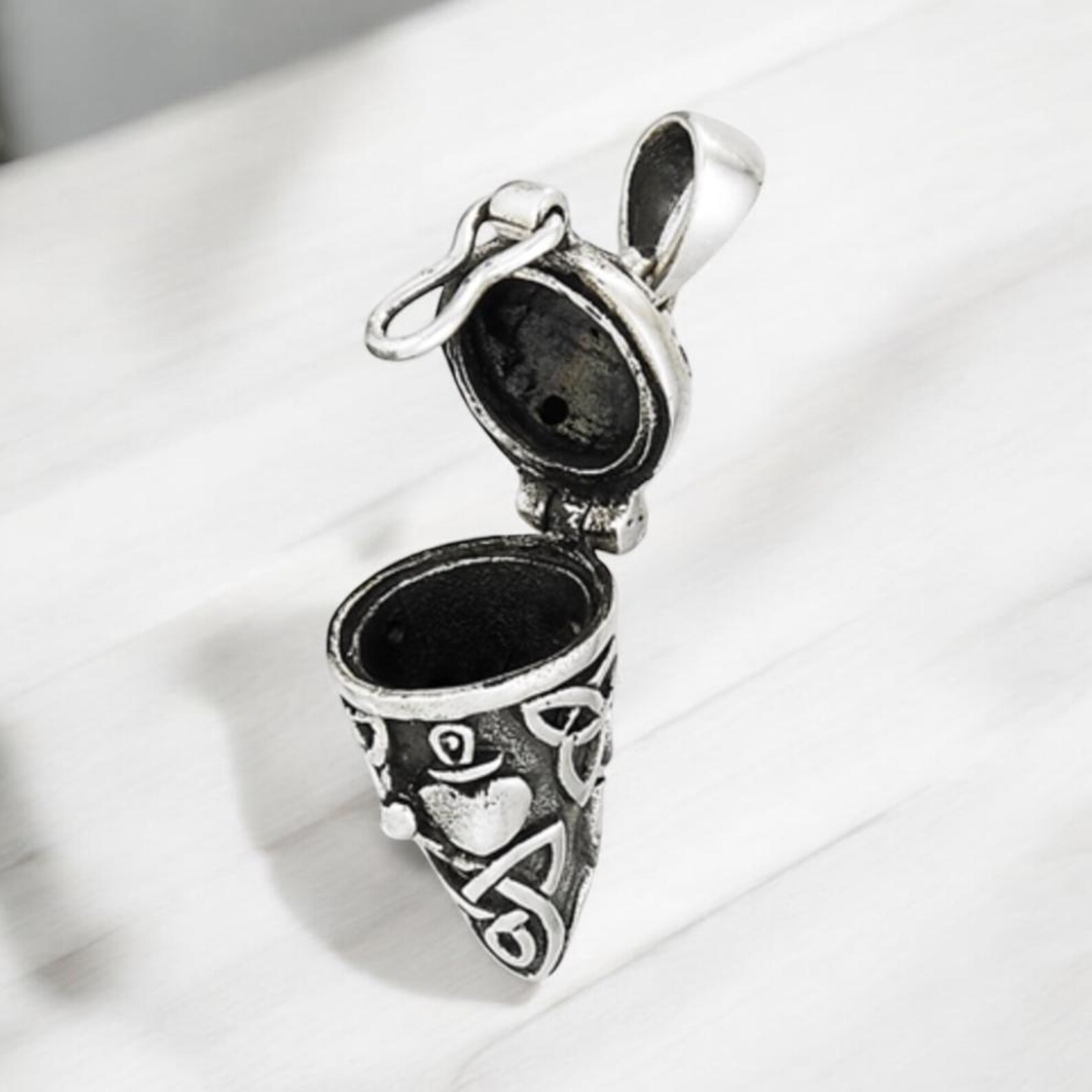 Latching Silver Vial Locket Pendant With Trinity Knots, Unique Necklace ...