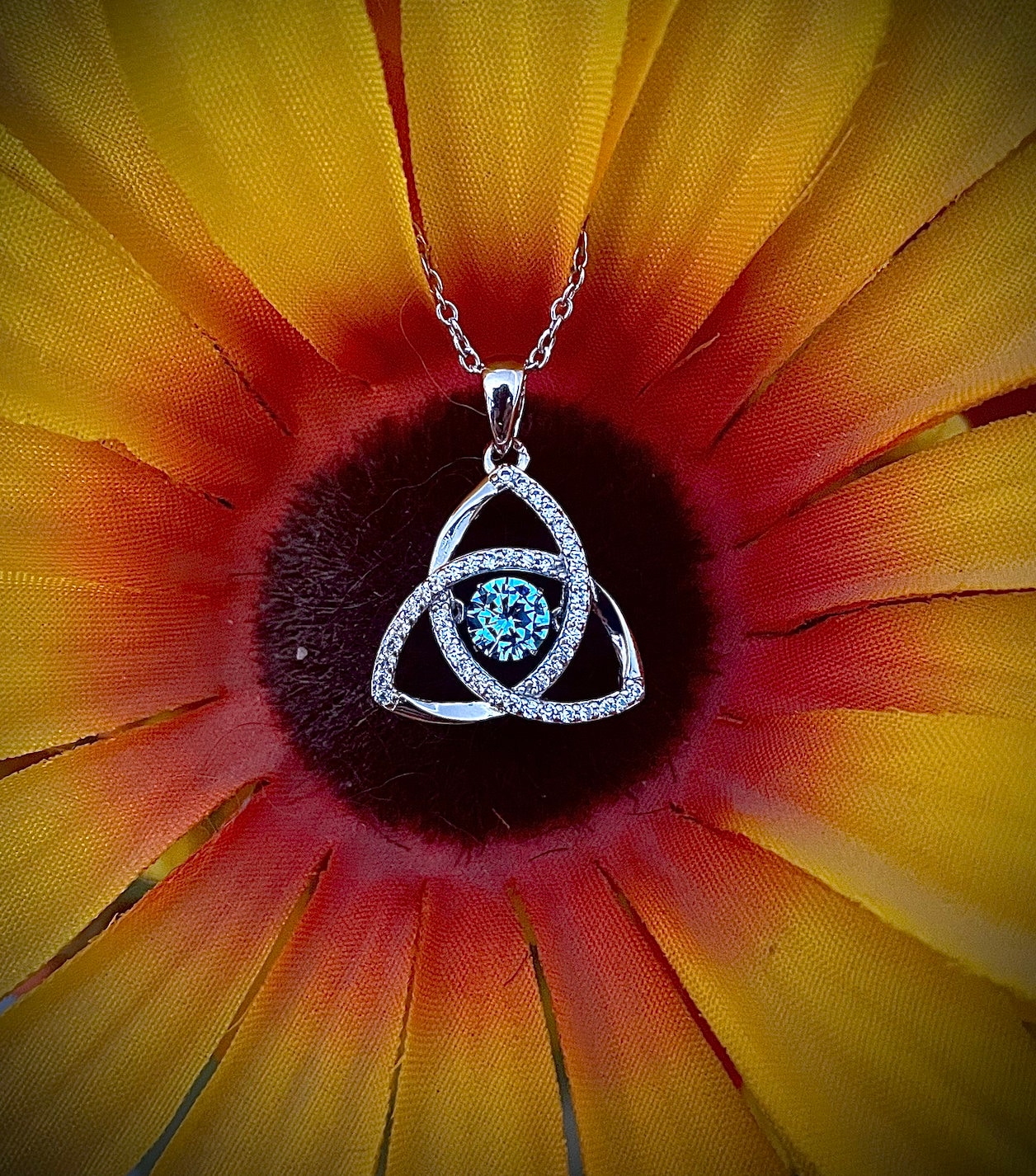 Sterling Silver Trinity Dancing Stone Pendant Necklace 4 Colors ...