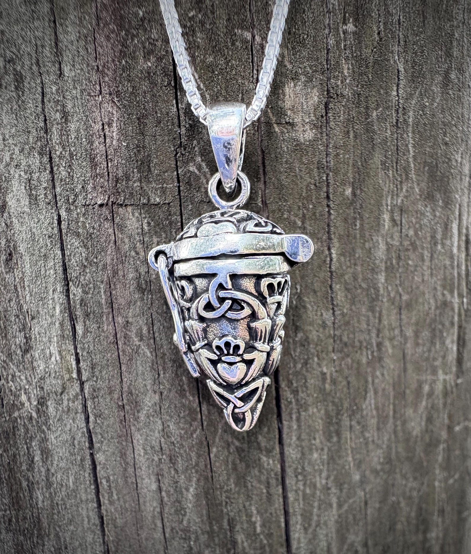 Latching Silver Vial Locket Pendant With Trinity Knots, Unique Necklace ...