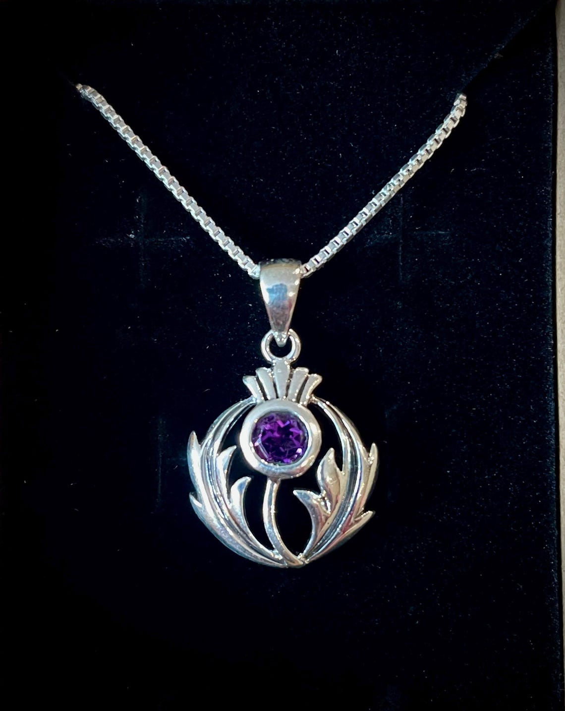 Sterling Silver Scottish Thistle With Amethyst Stone Pendant Necklace ...