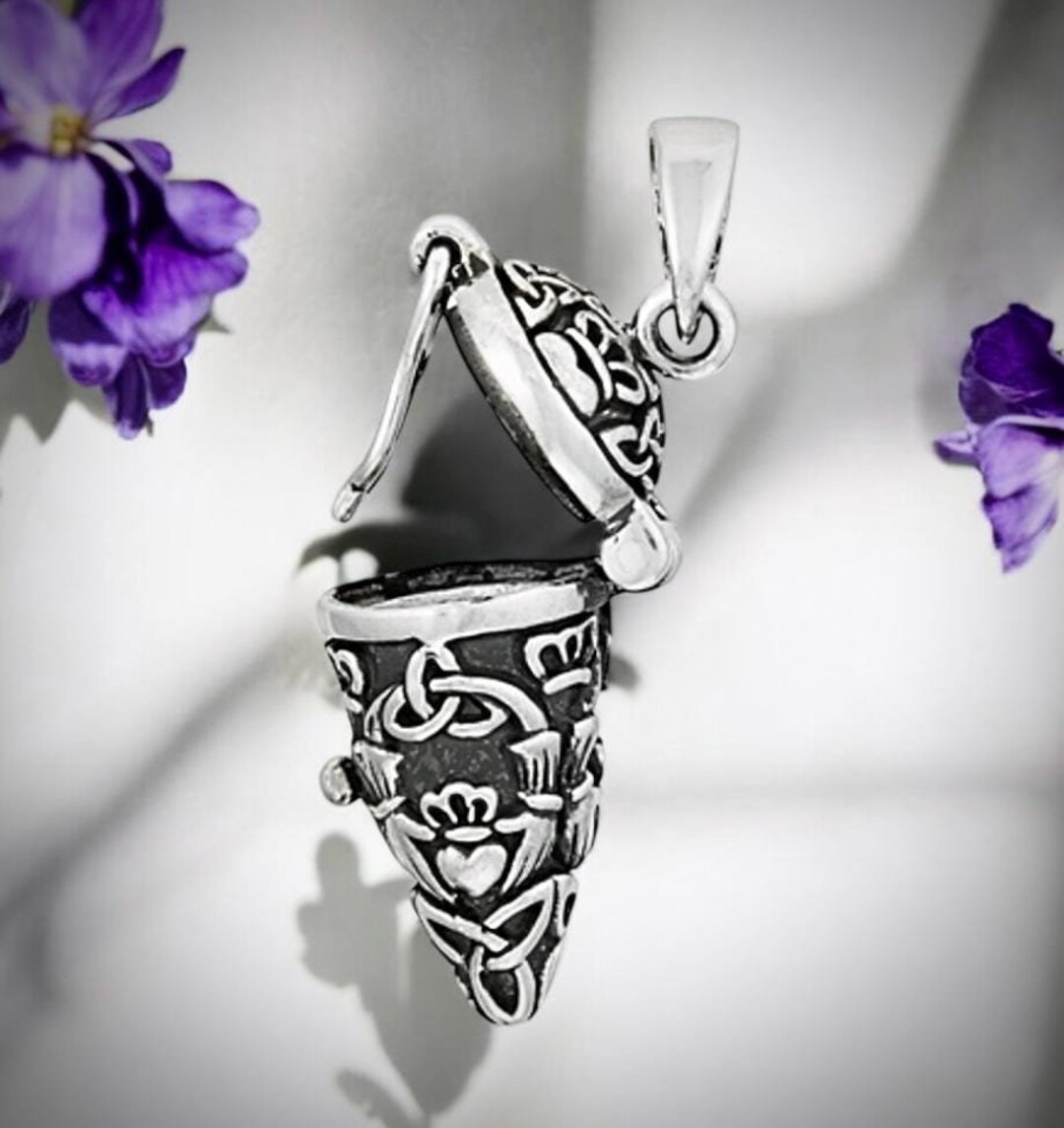 Secret Latching Silver Trinity Knot and Claddagh Vial Locket Pendant - Etsy