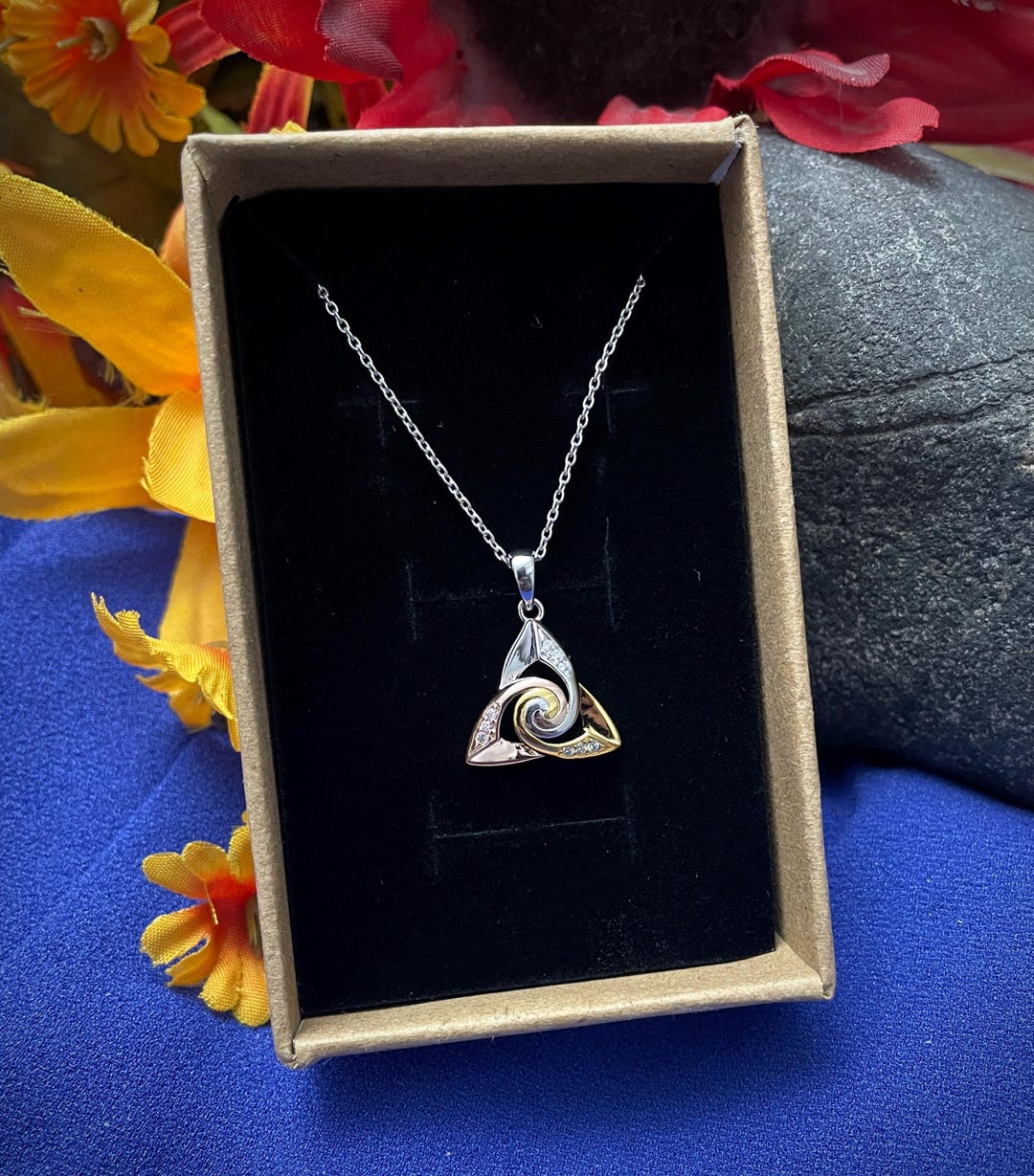 Trinity Spiral Tri-color Celtic Pendant, Rose Gold Plating, CZ Stones ...