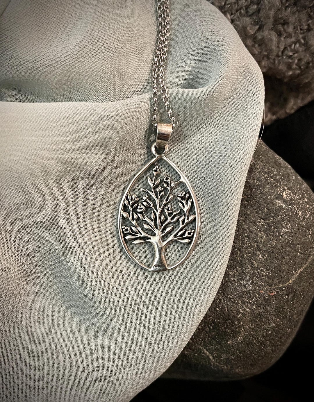 Tree of Life Teardrop Pendant, .925 Sterling Silver, Matching Earrings ...