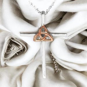 Contemporary Silver Cross Pendant With Rose Gold Plated Triquetra ...