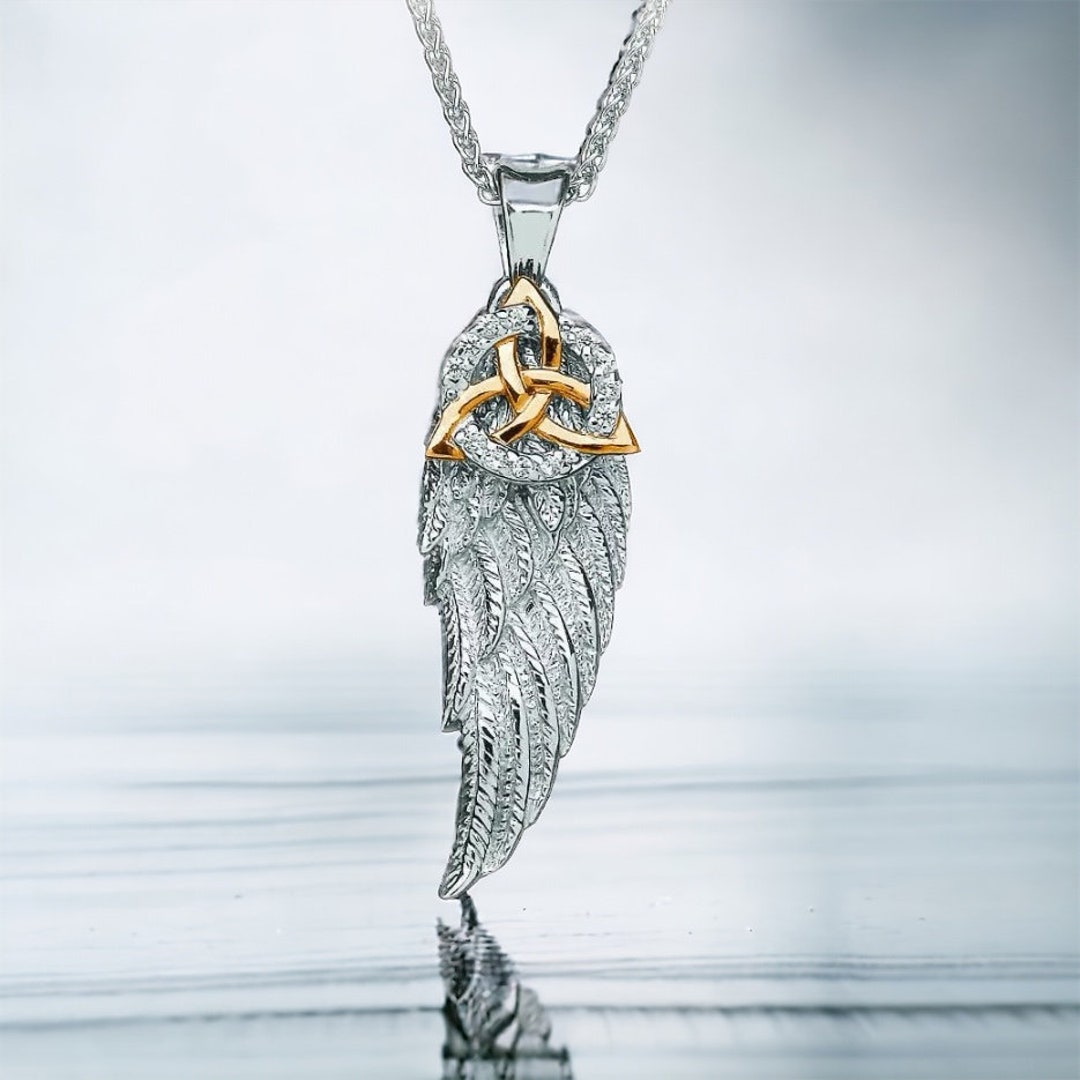 Silver Angel Wing Trinity Knot Pendant, Necklace for Protection and ...