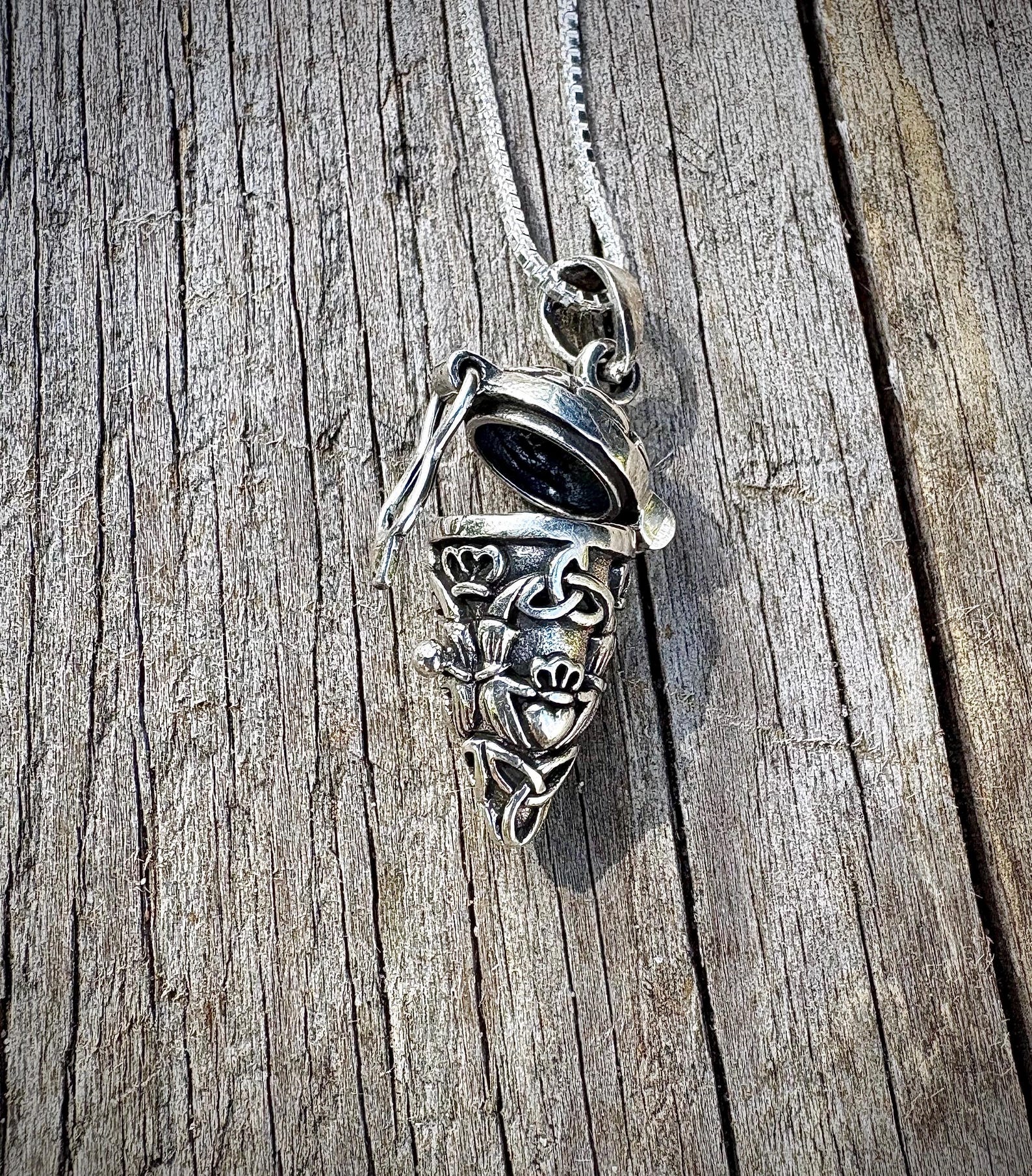 Latching Silver Vial Locket Pendant With Trinity Knots, Unique Necklace ...