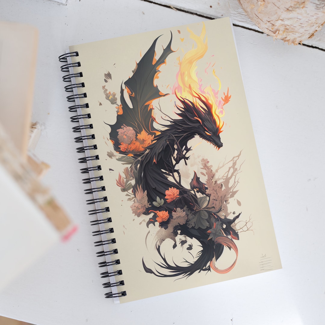 Spiral Notebook Black Dragon Notepad Floral Gothic Tracker Dnd Notepad ...