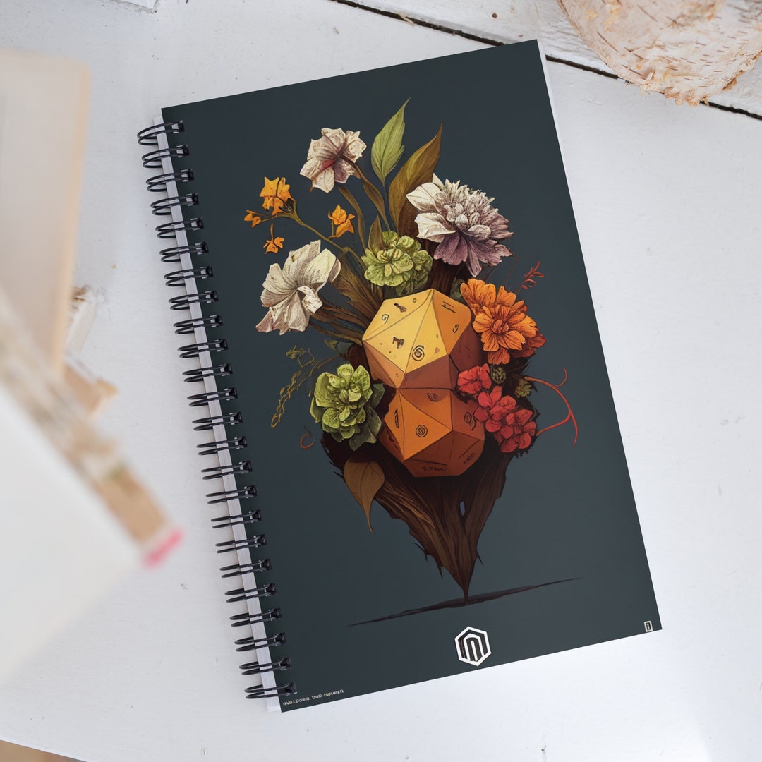 Spiral Notebook Floral Bouquet Dungeons and Dragons Notepad D20 Dice ...