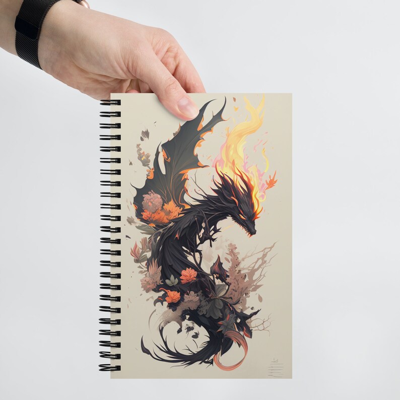 Spiral Notebook Black Dragon Notepad Floral Gothic Tracker Dnd Notepad ...
