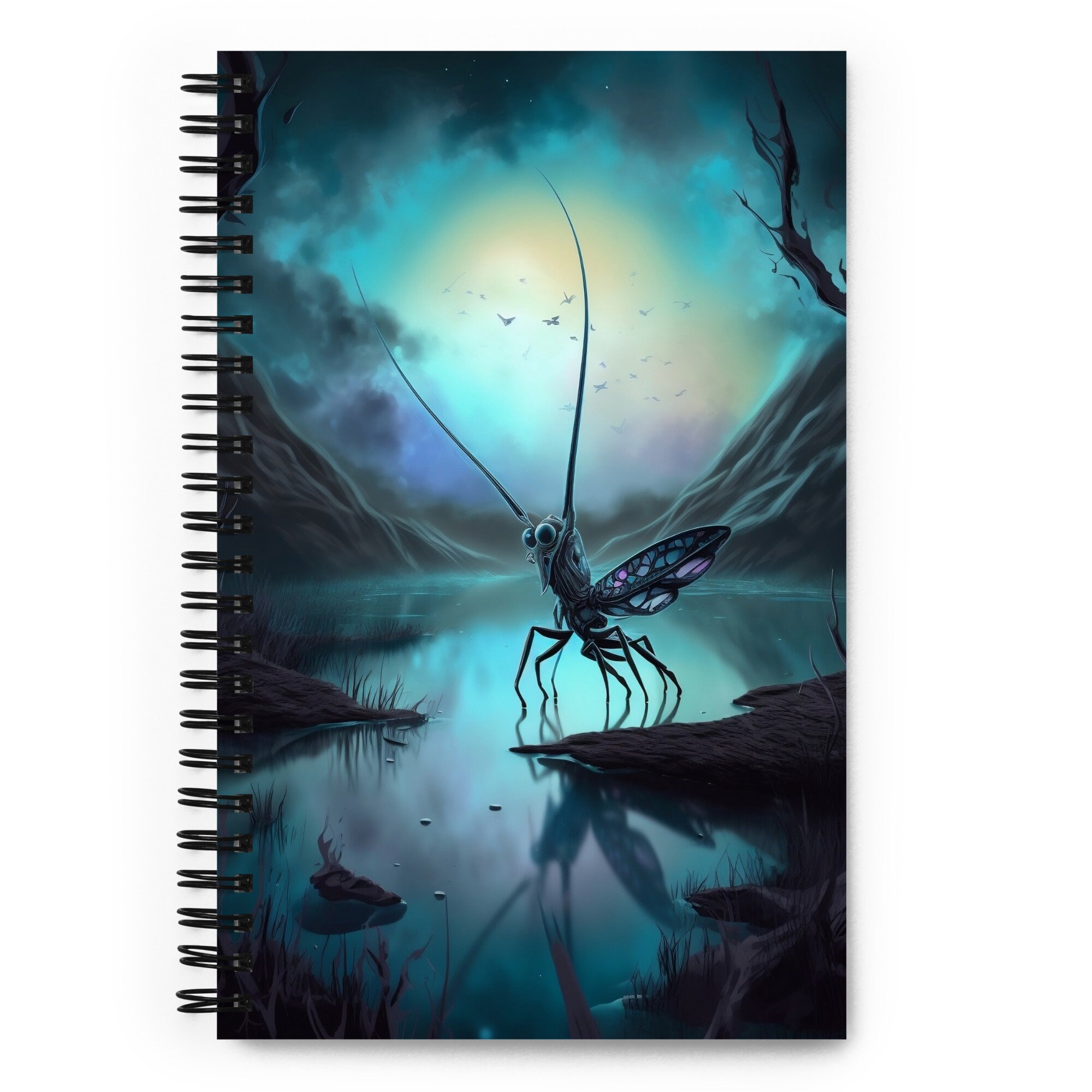 Fantasy Mantis Notepad Blue Tones Foggy Night Mountain Landscape ...