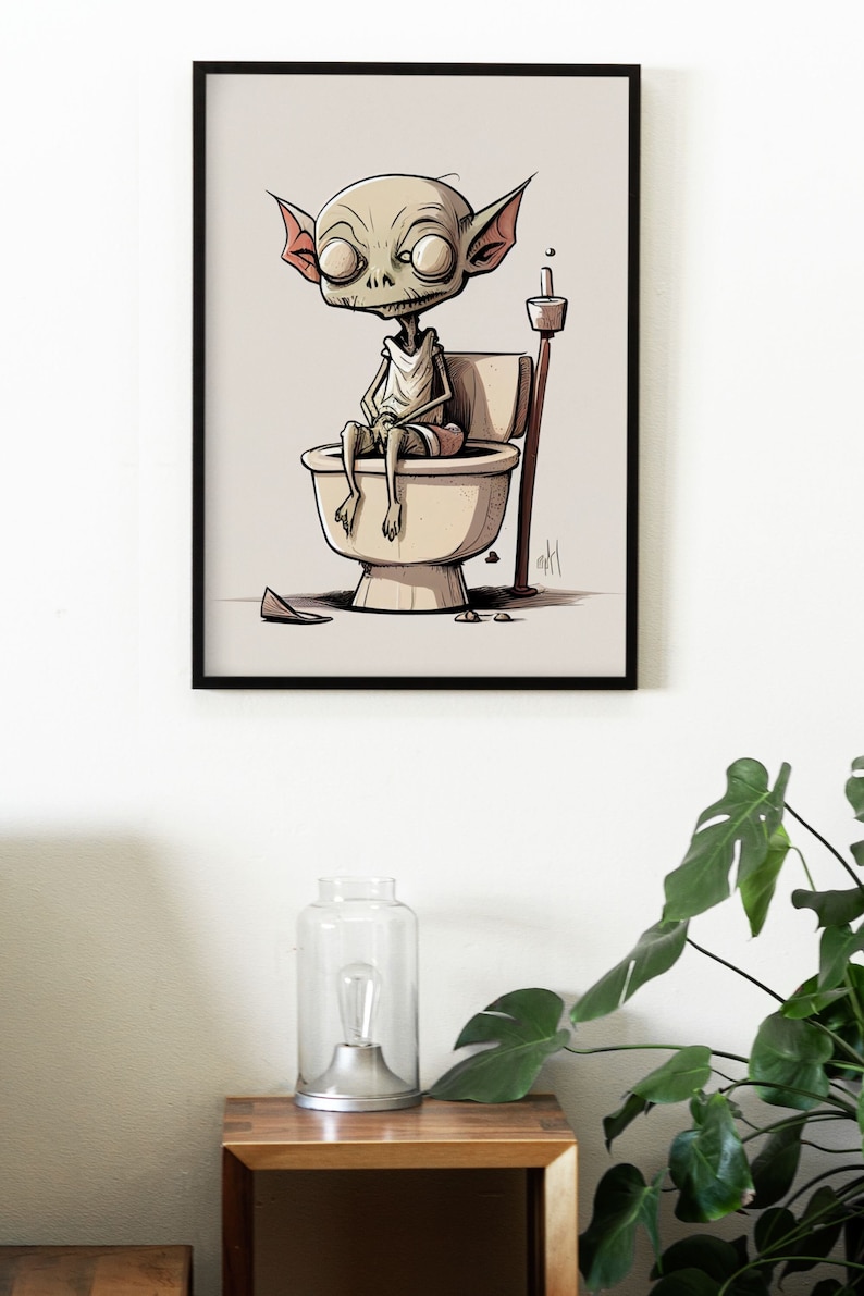 Goblin Sitting on Toilet Funny Art Wall Decor Bathroom Decor - Etsy