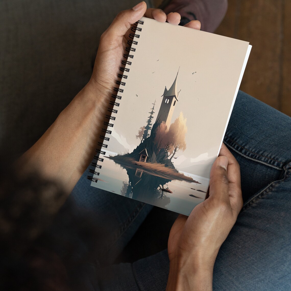 Fantasy Spiral Notebook Minimalist Castle Art Painted Castle Island ...