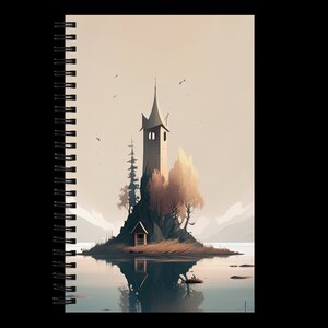 Fantasy Spiral Notebook Minimalist Castle Art Painted Castle Island ...