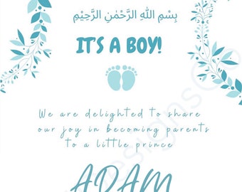 Muslim Baby Girl Islamic Birth Announcement Digital - Etsy
