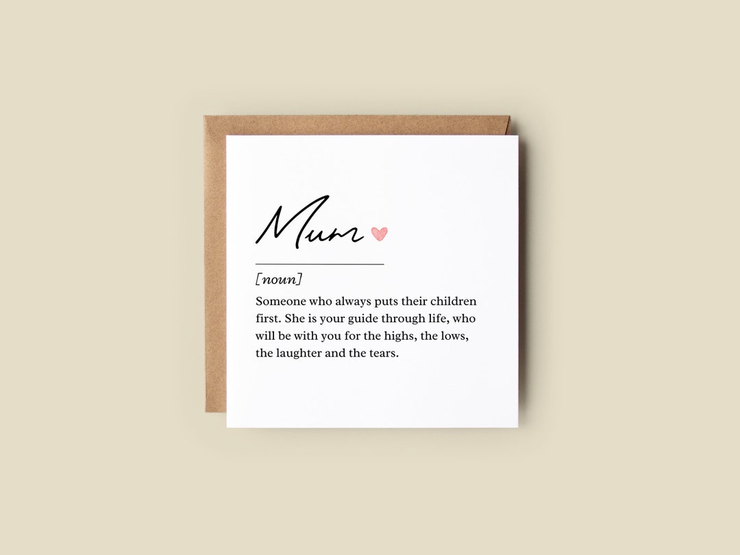 Mum Definition Card Birthday Card for Mum, Mum Thank You Card, Mum ...