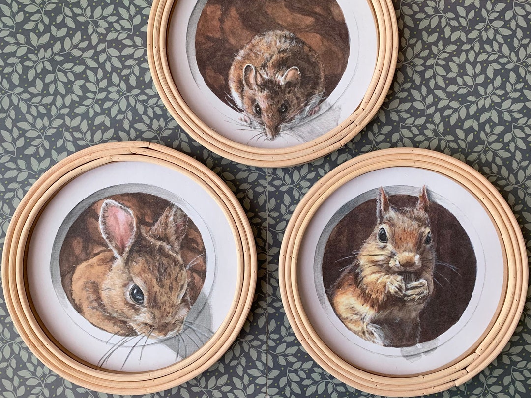 Cottagecore Animal Watercolor Print Set: Rabbit, Mouse, Squirrel ...