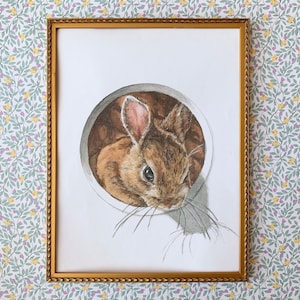 Cottagecore Rabbit Art Download, Sweet Brown Bunny Watercolour Portrait ...