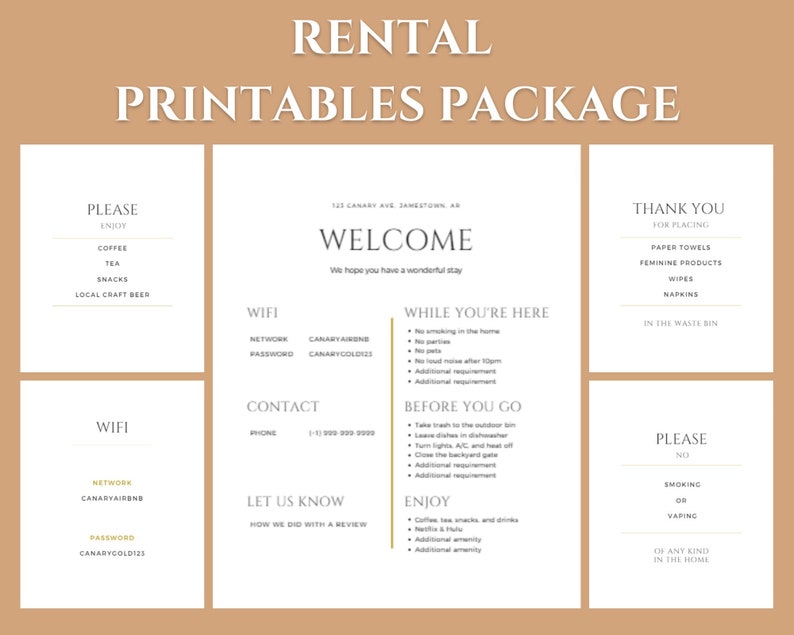 Airbnb Vrbo Rental Welcome Printable Poster Package Set, Vacation ...