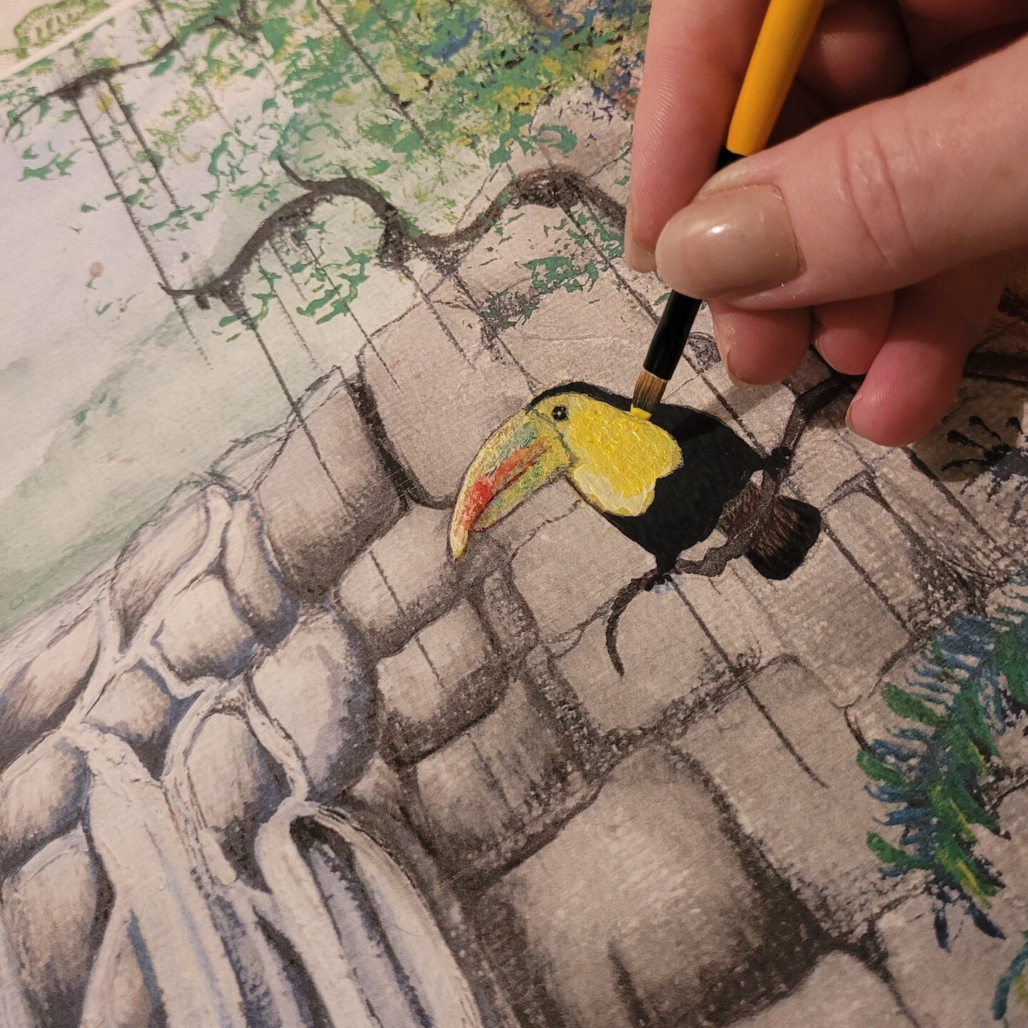 Art Print of Cute Little Toucan in Rainforest Setting With Tranquil ...