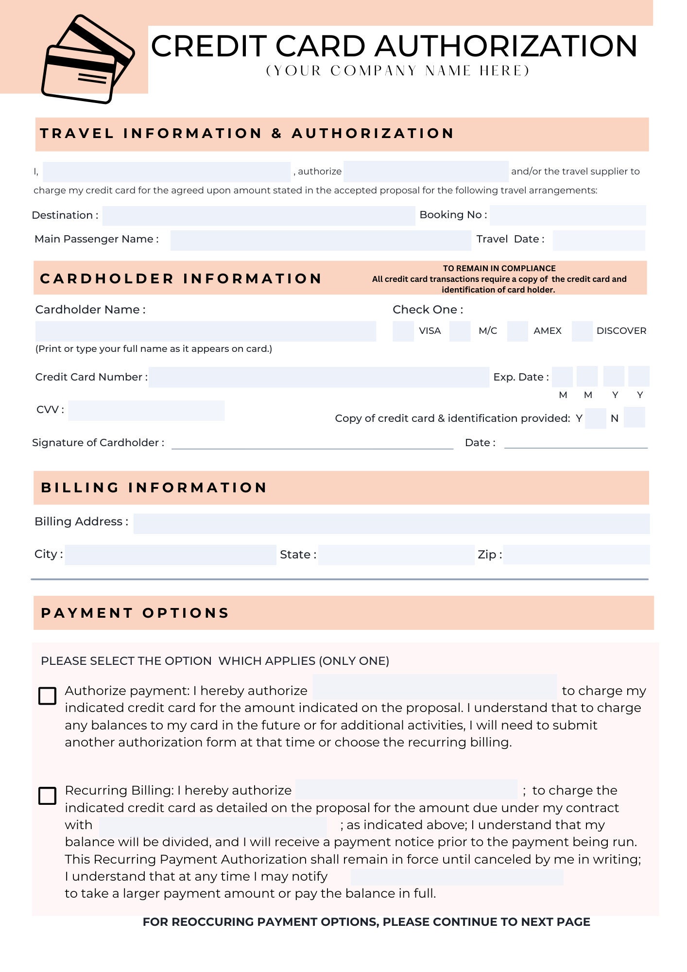 Credit Card and Travel Intake Form Bundle PDF and DIGITAL - Etsy