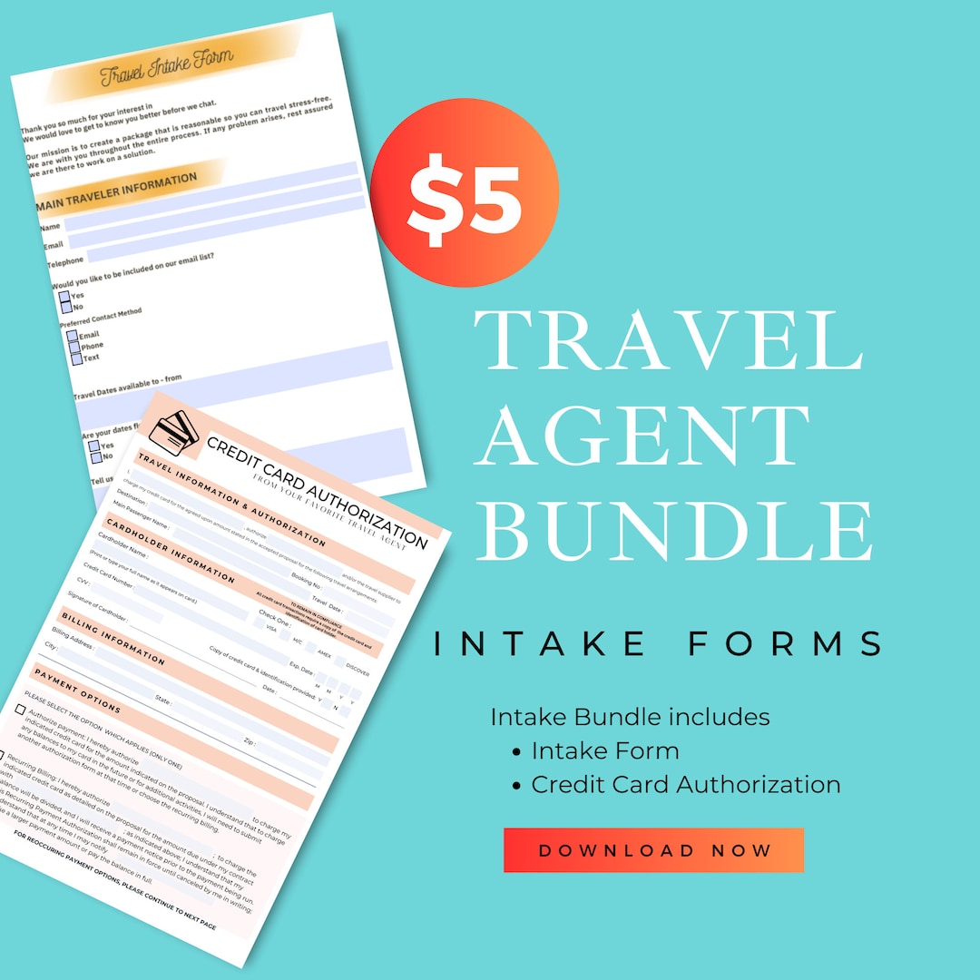 Credit Card and Travel Intake Form Bundle PDF and DIGITAL - Etsy