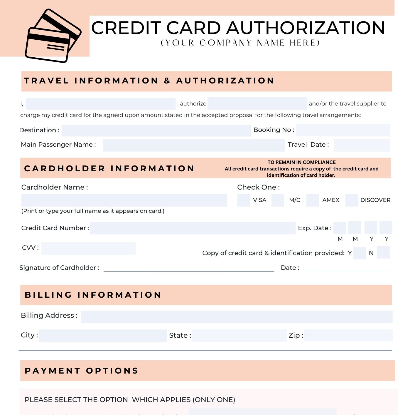 Editable Digital Credit Card Form for Travel Agents - Etsy