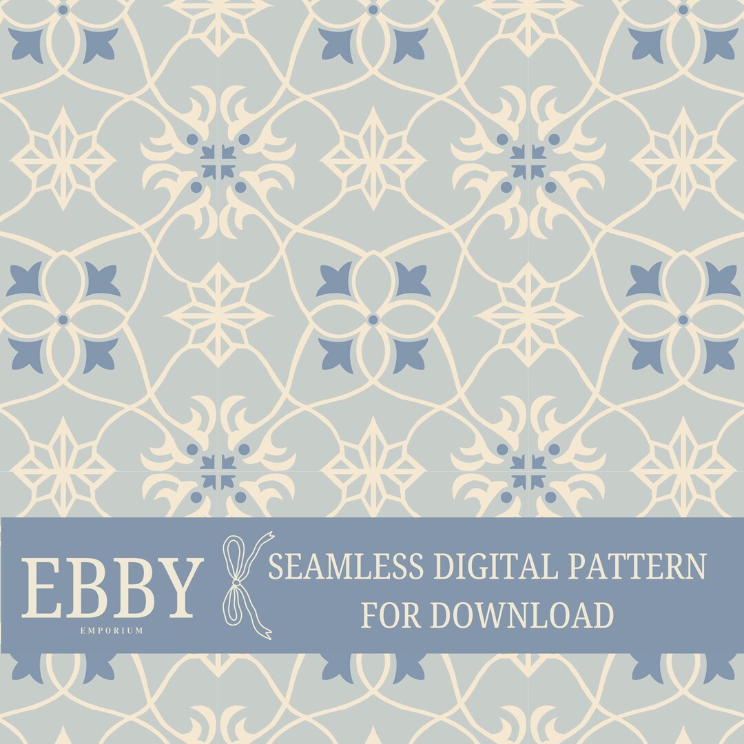 Vintage Blue Tile Seamless Pattern, Blue Seamless Pattern, Vintage Tile ...