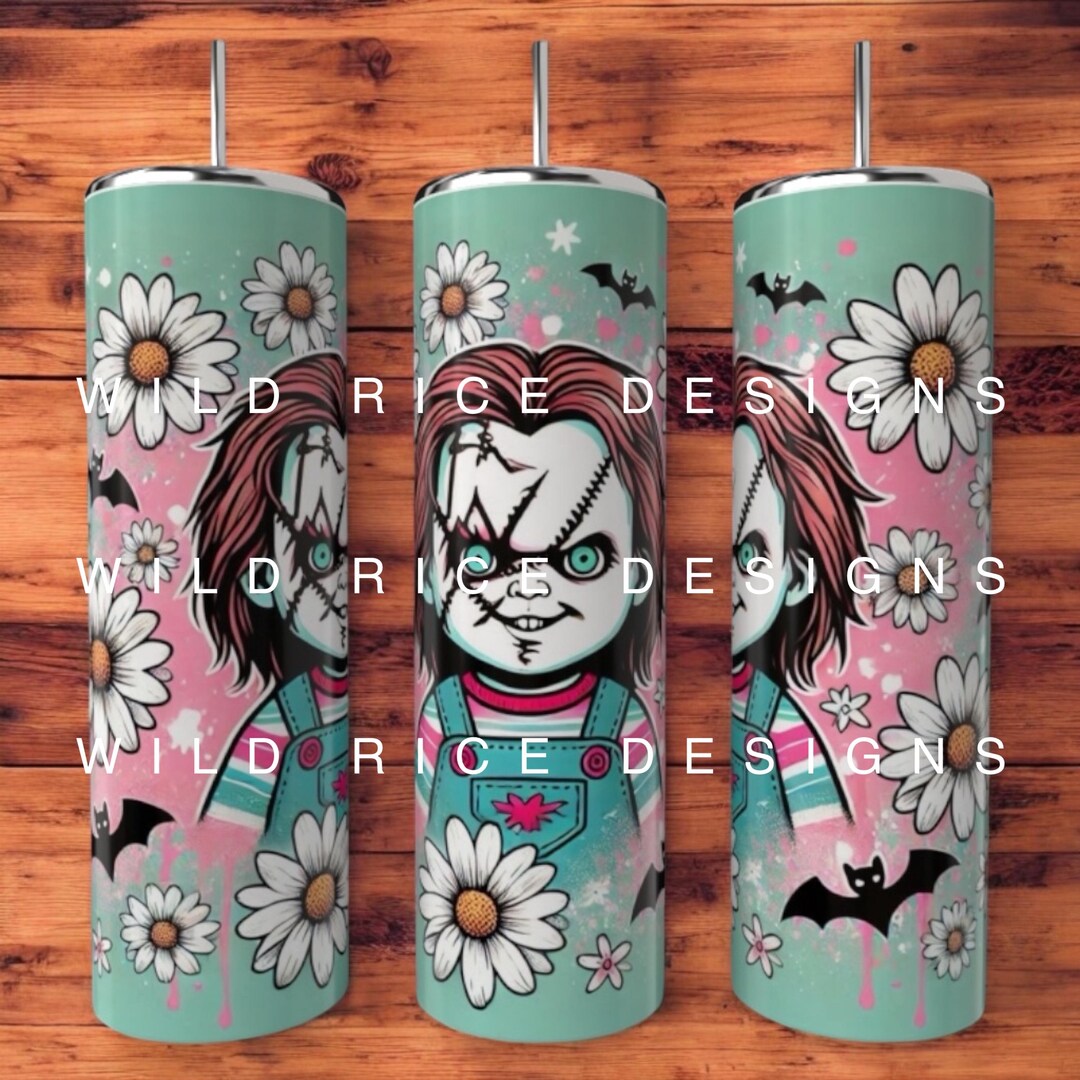 Chucky Daisy Horror Scream Spooky Pink Teal 20 Oz Tumbler Wrap Digital ...