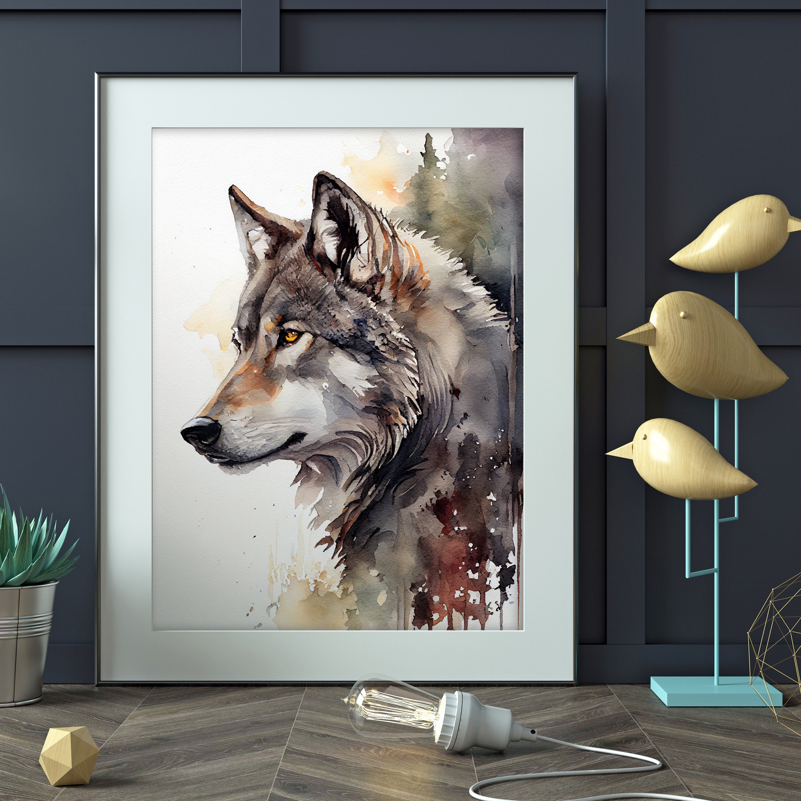 Grey Wolf Watercolor, Art Print, Poster, Wall Art, Printable Download ...