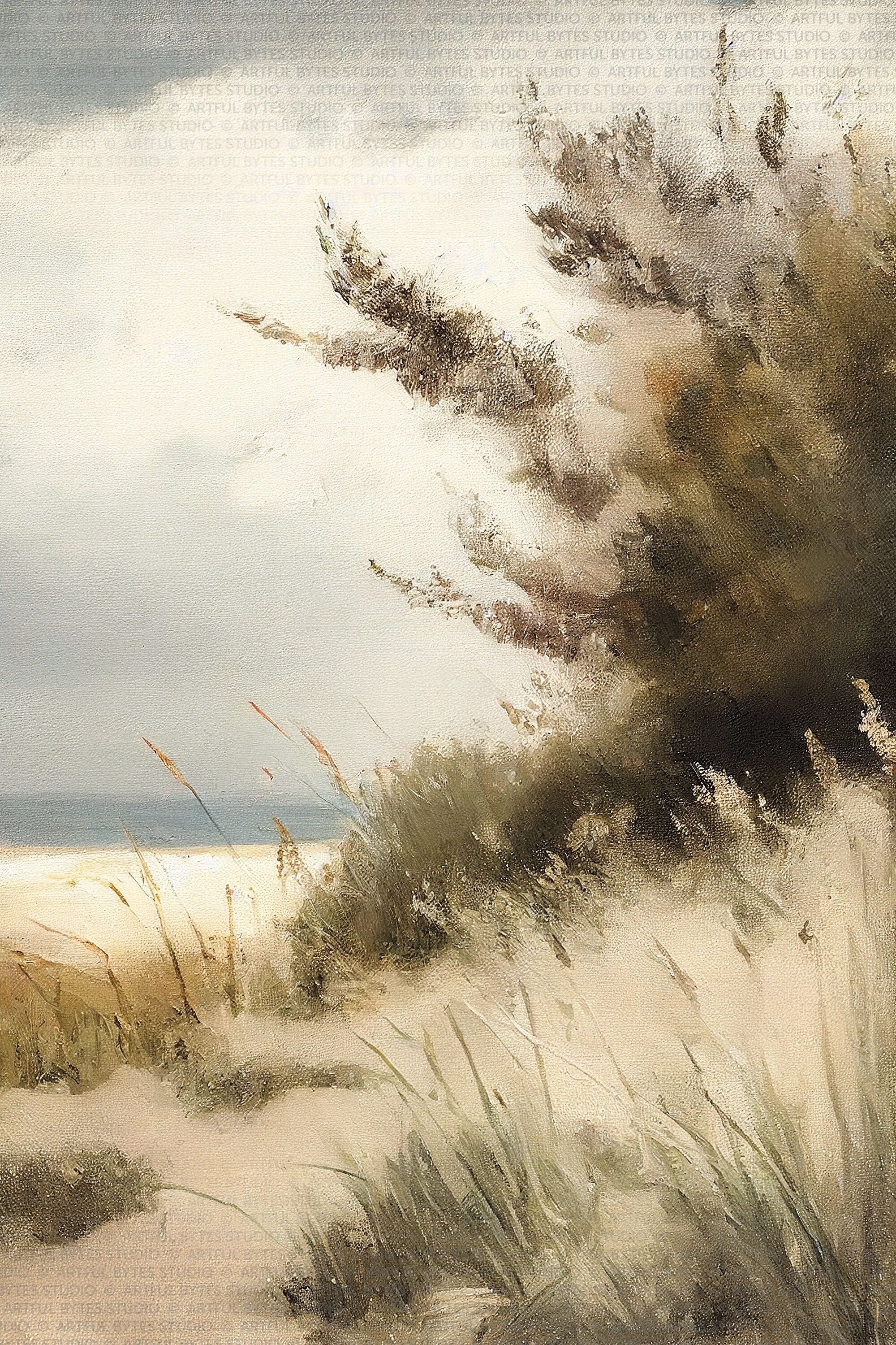 Vintage Beach Landscape Painting, Art Print, Poster, Wall Art, Digital ...