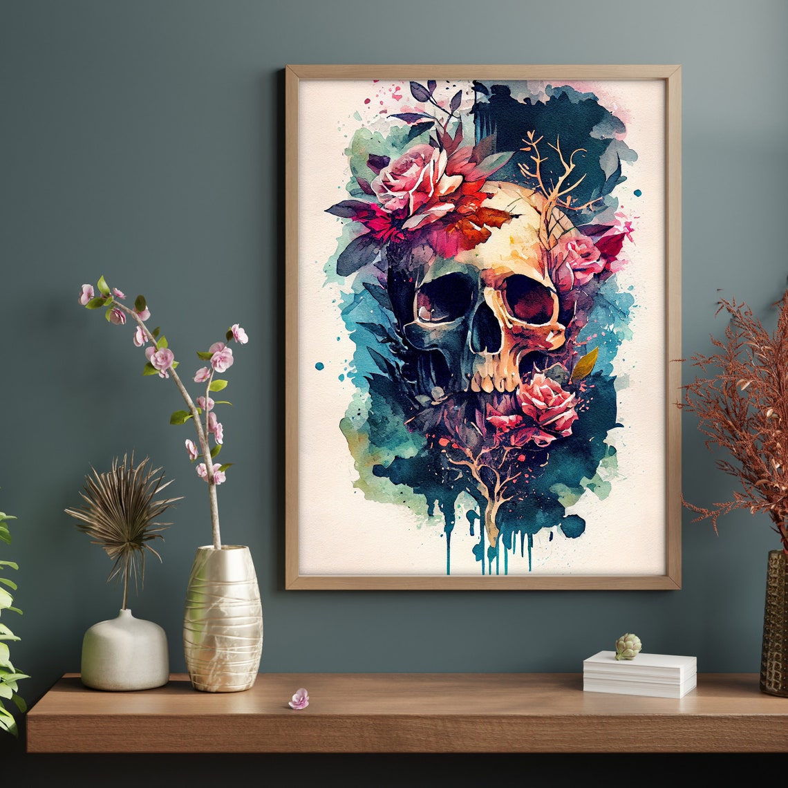 Skull & Roses Watercolor, Art Print, Poster, Wall Art, Digital Download ...
