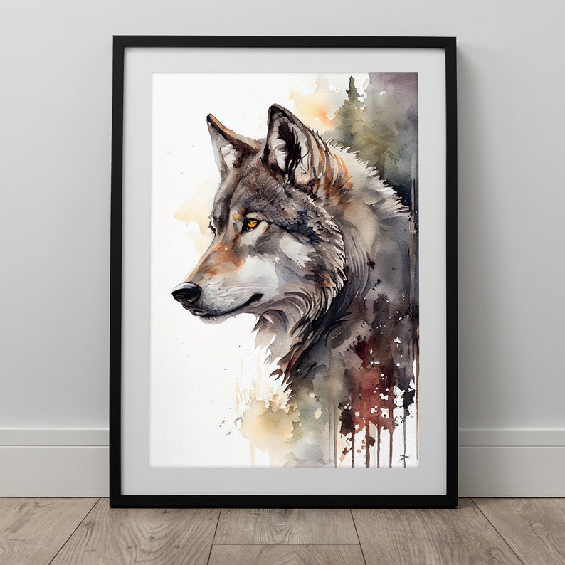 Grey Wolf Watercolor Art Print Poster Wall Art Printable - Etsy