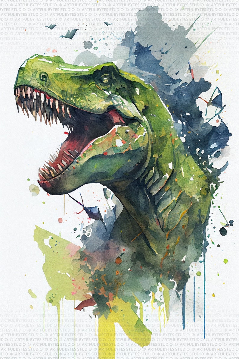 Trex Dinosaur T-rex Tyrannosaurus Rex Watercolor Art - Etsy