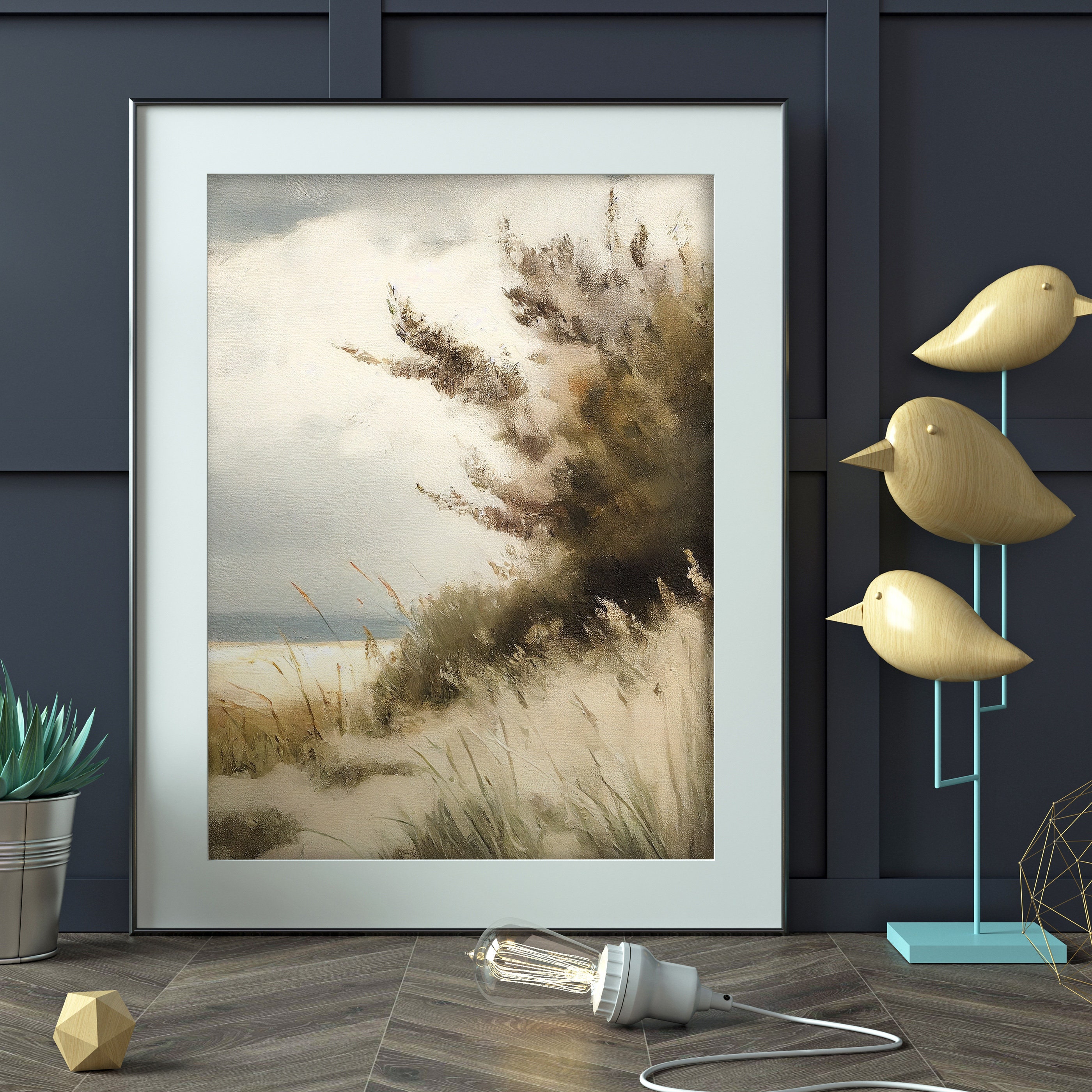 Vintage Beach Landscape Painting, Art Print, Poster, Wall Art, Digital ...