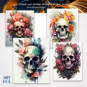 Skull & Roses Watercolor, Art Print, Poster, Wall Art, Digital Download ...