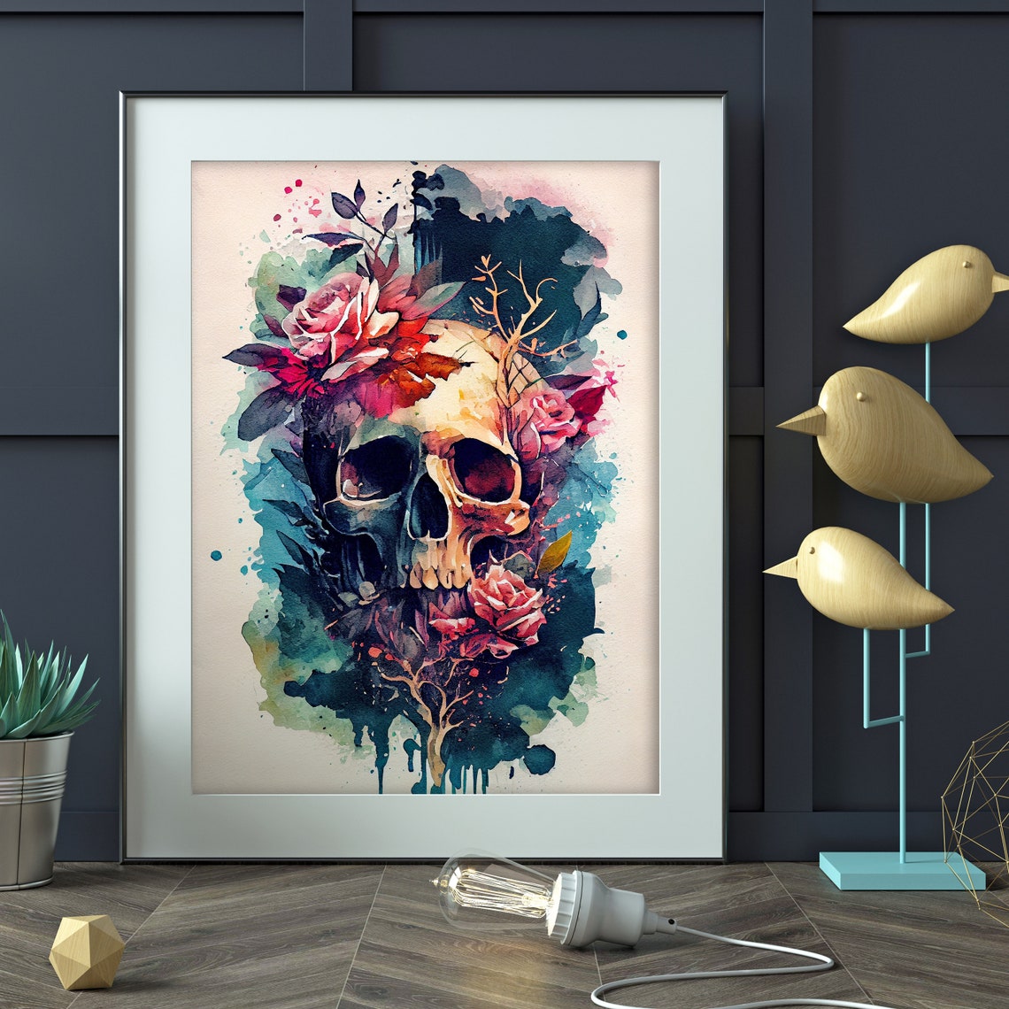 Skull & Roses Watercolor, Art Print, Poster, Wall Art, Digital Download ...