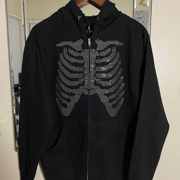 Skeleton Hoodie With Rhinestone - Etsy