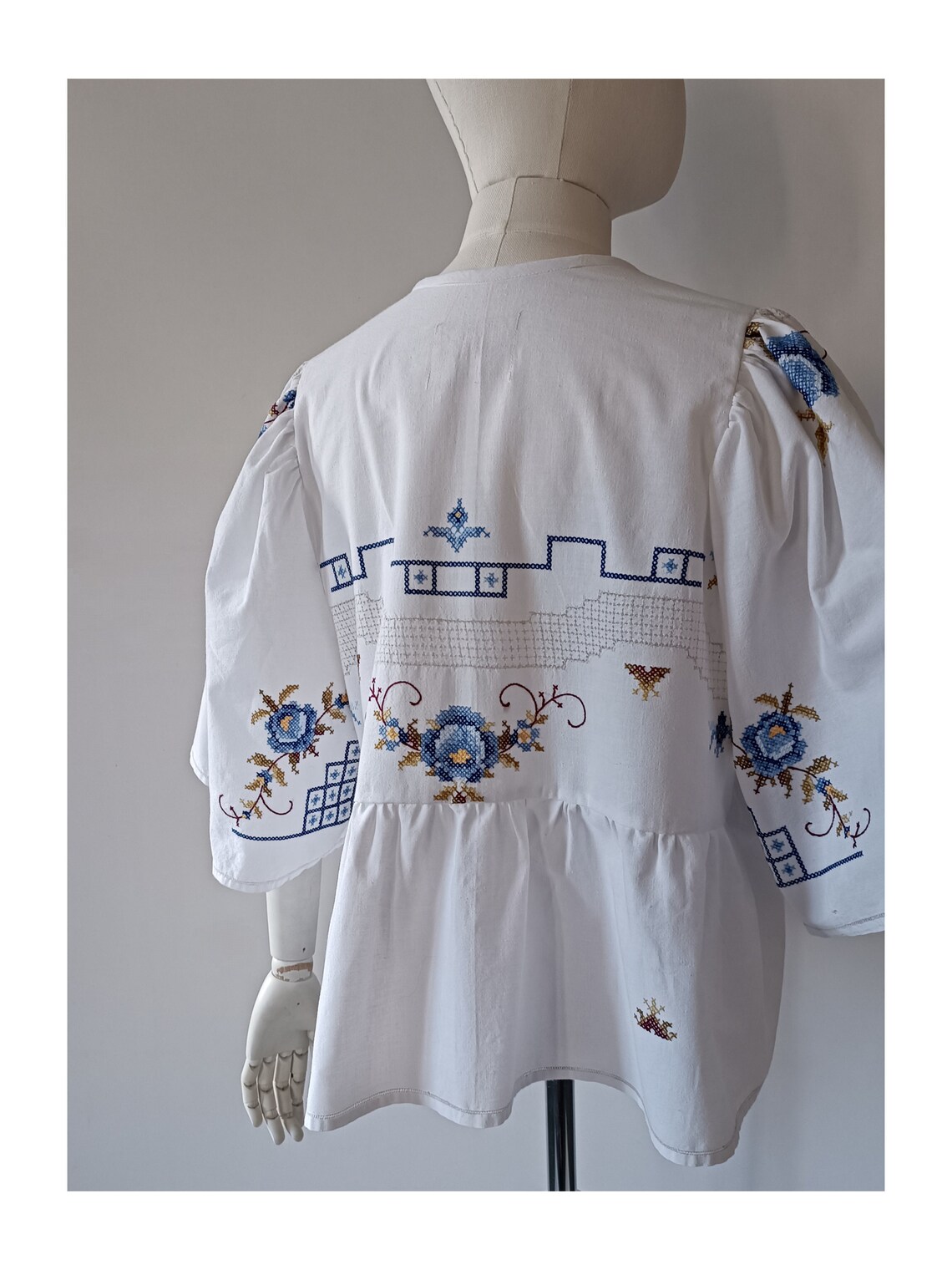 Repurposed Embroidered Tablecloth Blouse Front Tie Handmade Vintage ...