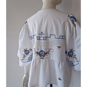 Repurposed Embroidered Tablecloth Blouse Front Tie Handmade Vintage ...