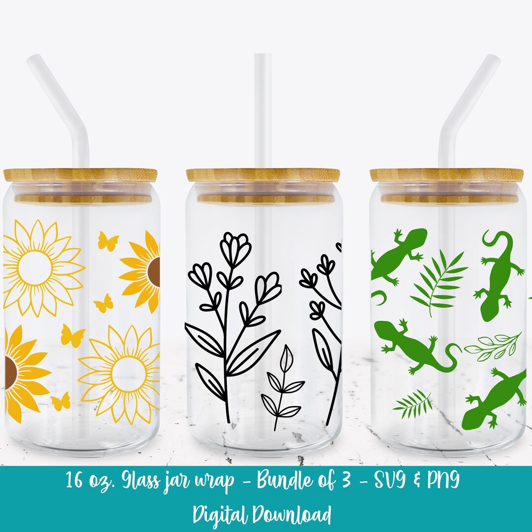 Glass Can SVG Bundle - Wildflower Glass Can Svg - Sunflower Glass Can ...