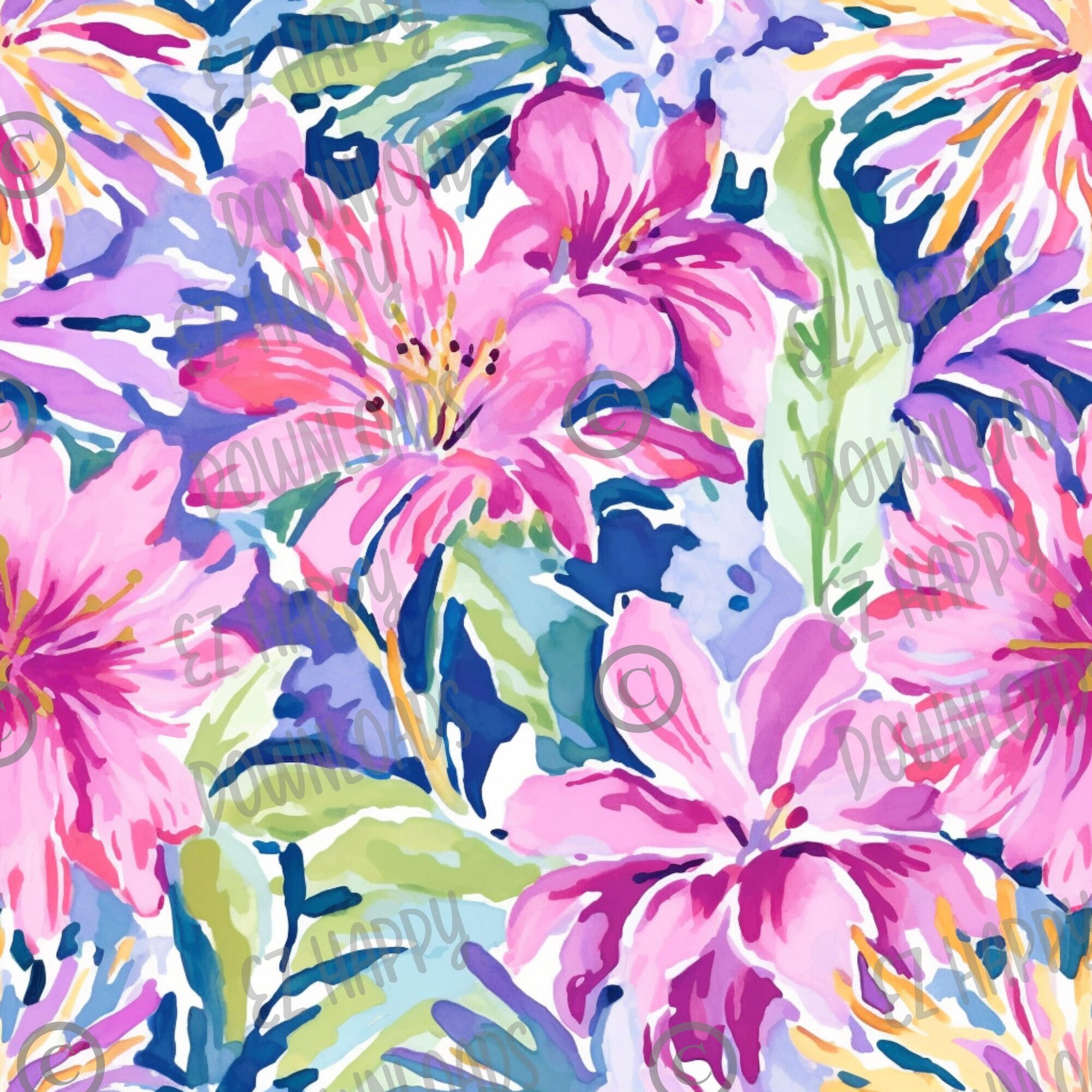 6 Preppy Seamless Floral Patterns Bundle Botanical Seamless Pattern ...