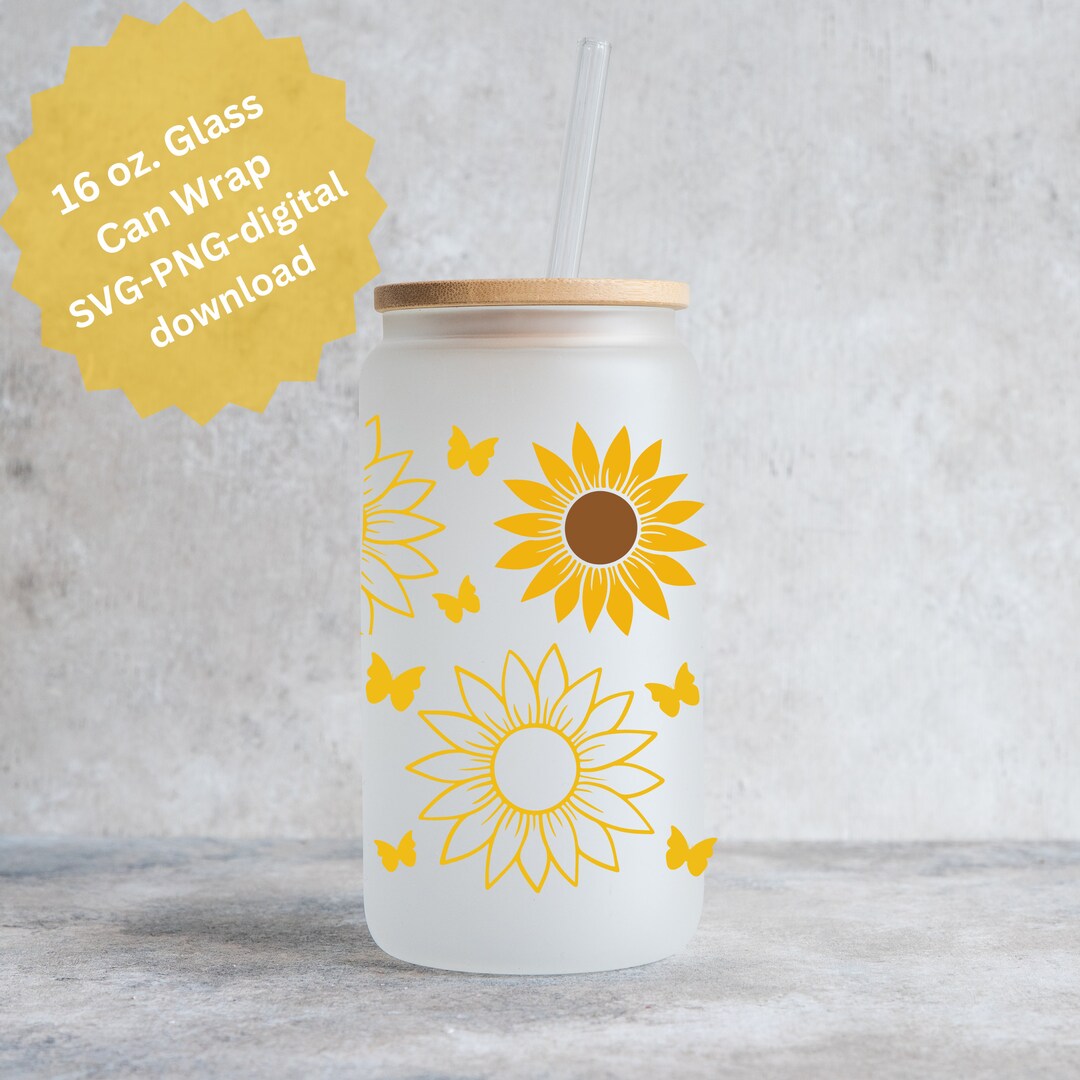 Sunflower Glass Can Svg, Glass Can Svg, Floral Svg, Libbey Can Svg ...
