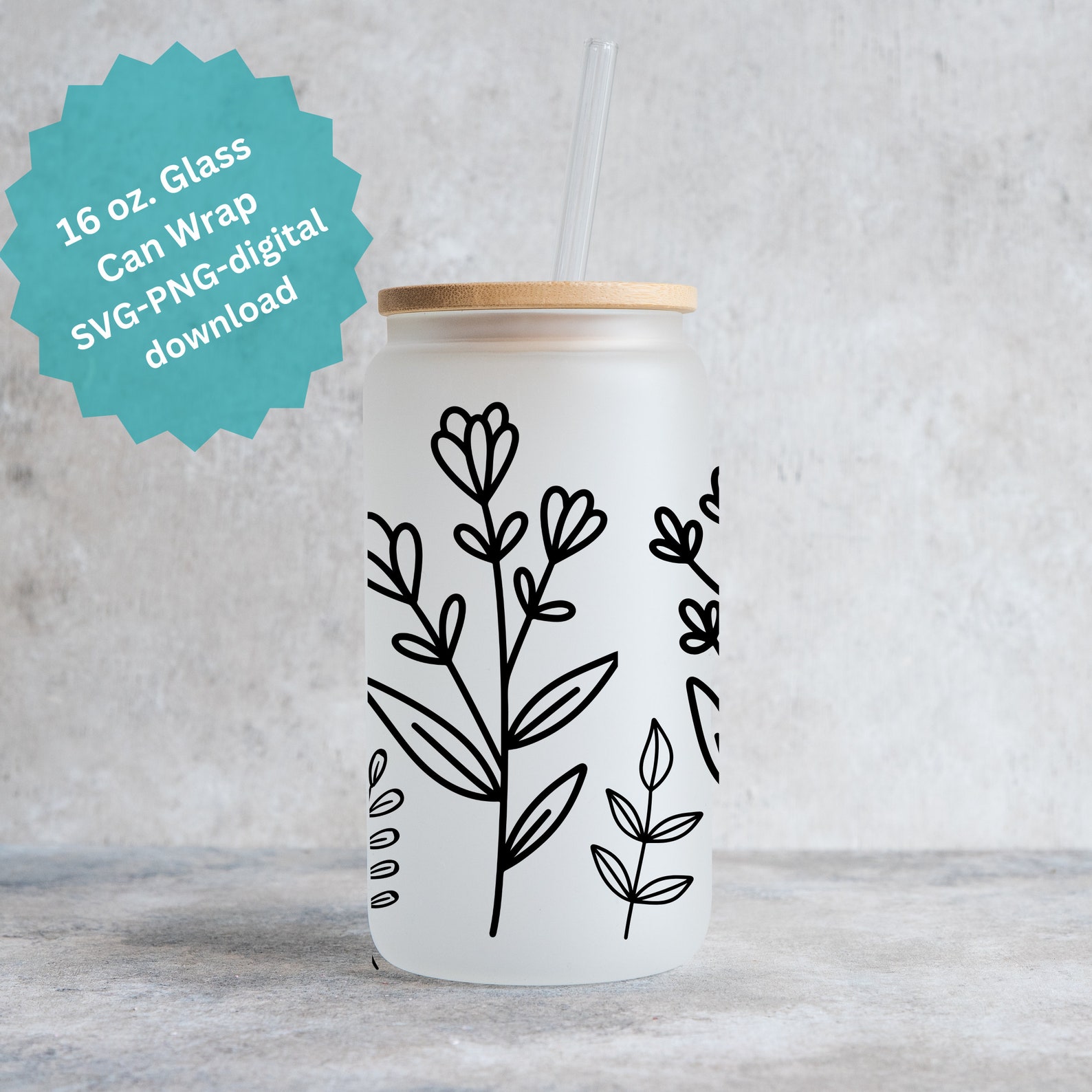 Wildflower Glass Can Svg, Glass Can Svg, Wild Flower Svg, Libbey Can ...