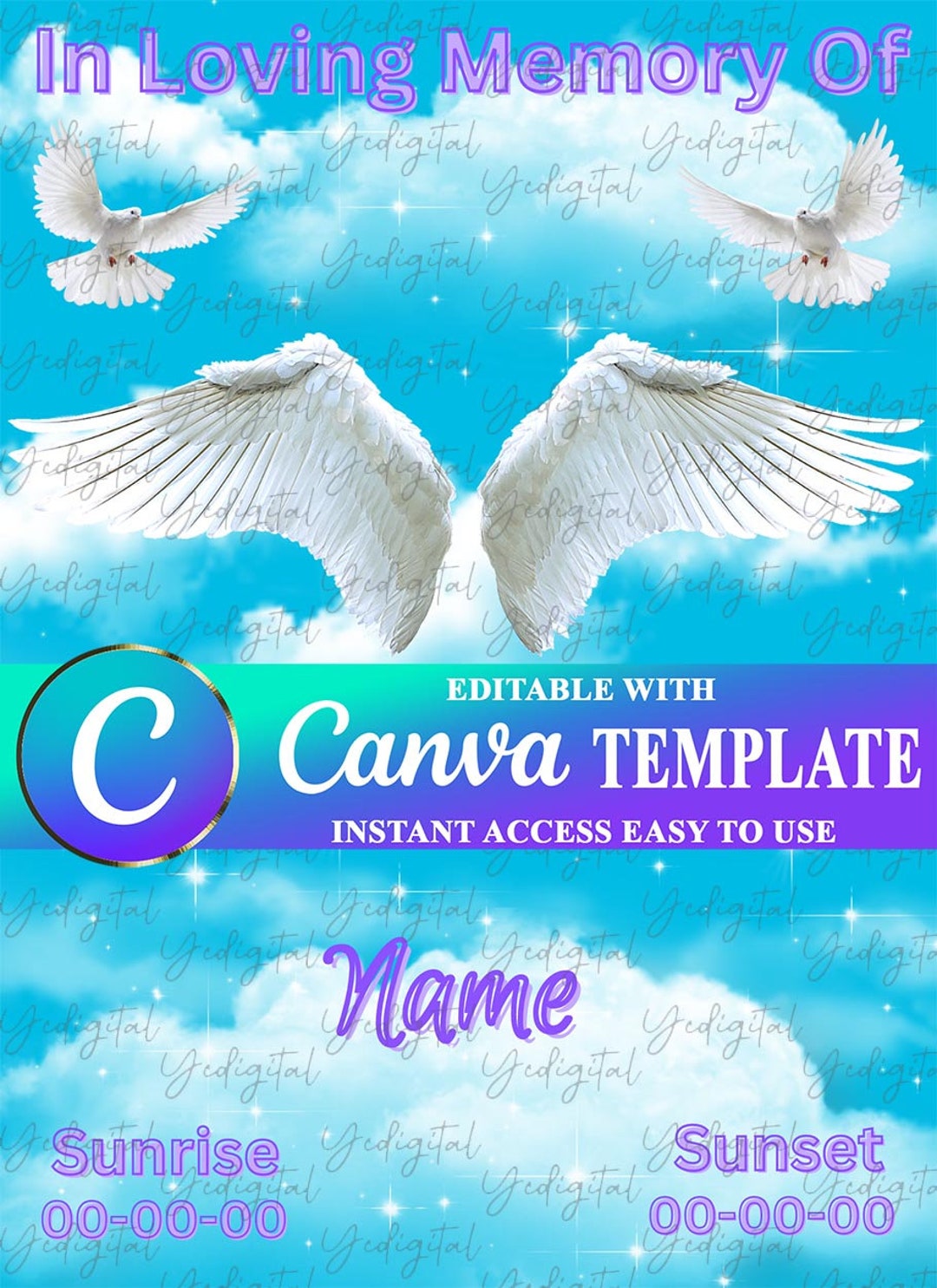 In Loving Memory Blue Sky Wings, Heaven Gate, Funeral Template - Etsy