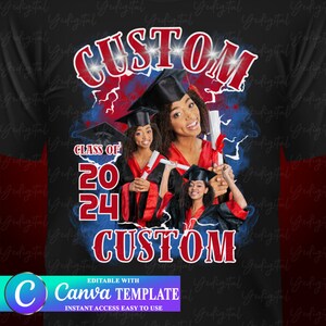 5 Editable RED Blue Canva Graduation Template Shirt Graduation Button ...