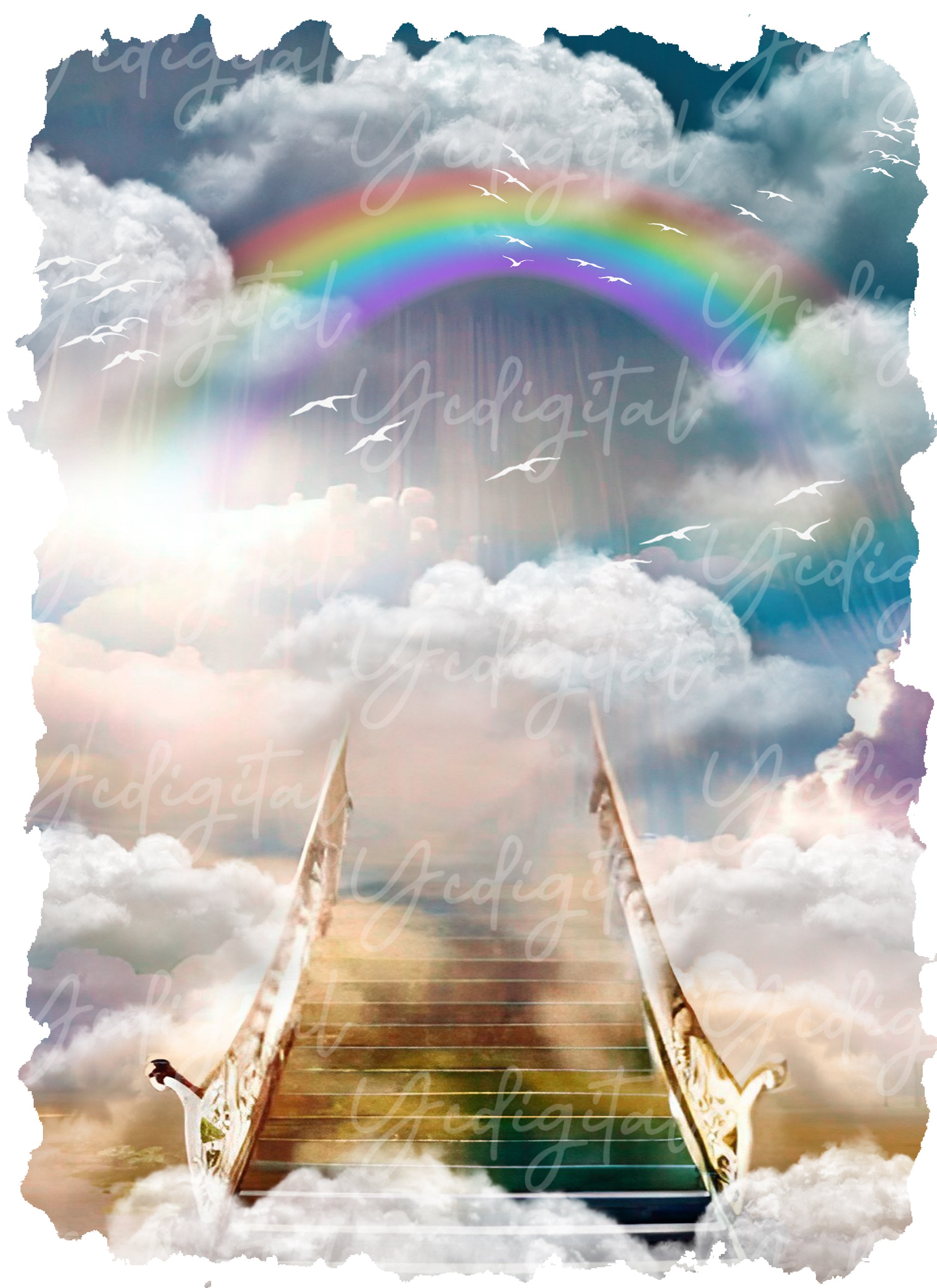 Rainbow Heaven Sky Memorial Rest in Peace Background Set of 8 PNG ...