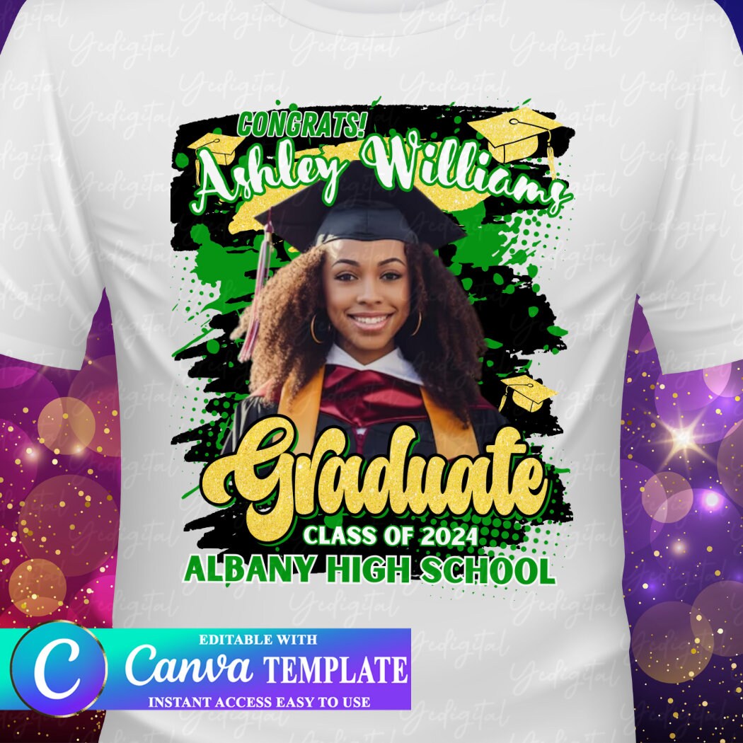 7 Editable Green and Yellow Canva Graduation Template Shirt Graduation ...